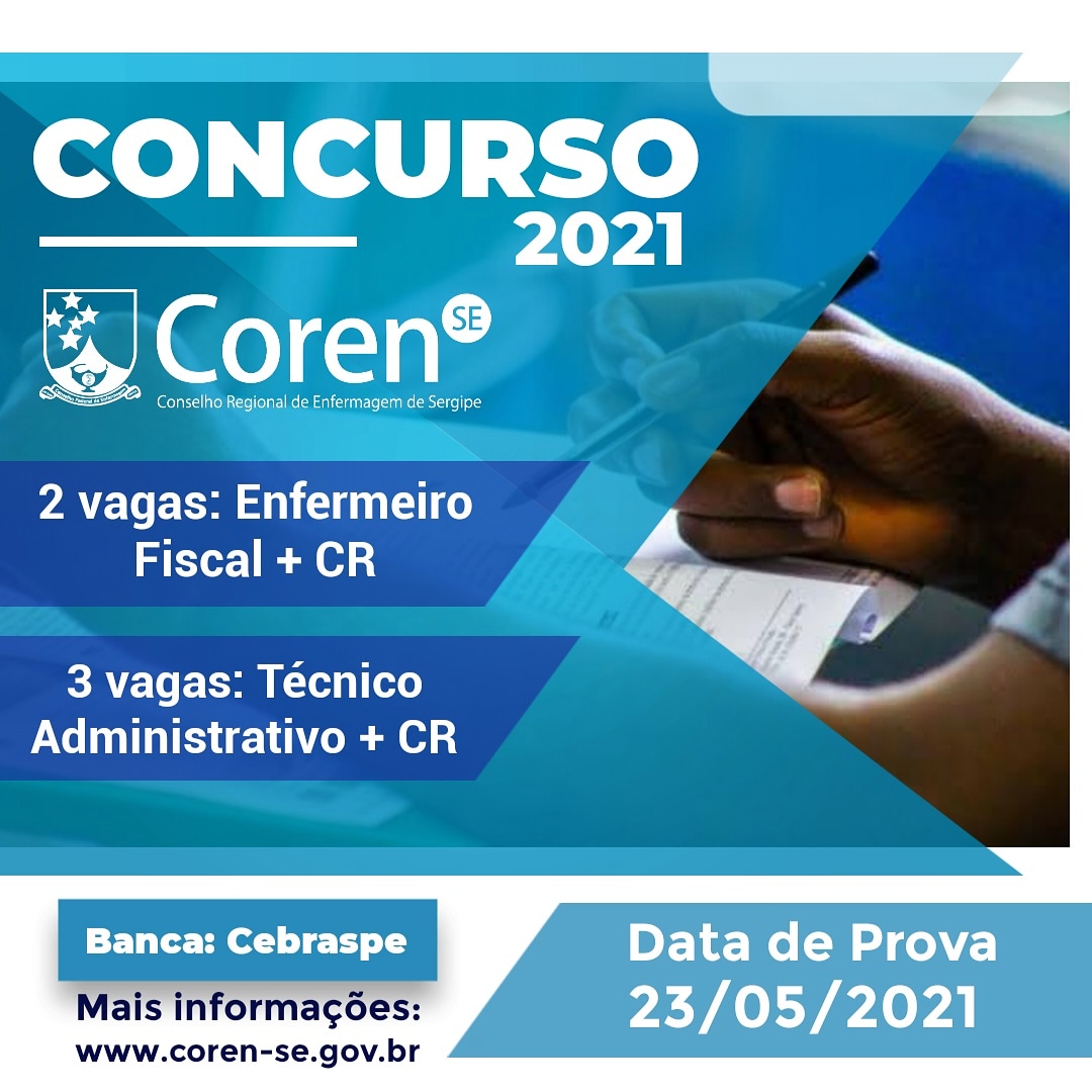 Coren-SE abre edital para Enfermeiro Fiscal e Técnico Administrativo | Conselho Regional de ...